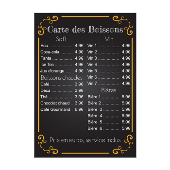 Carte des vins et boissons à imprimer gratuit