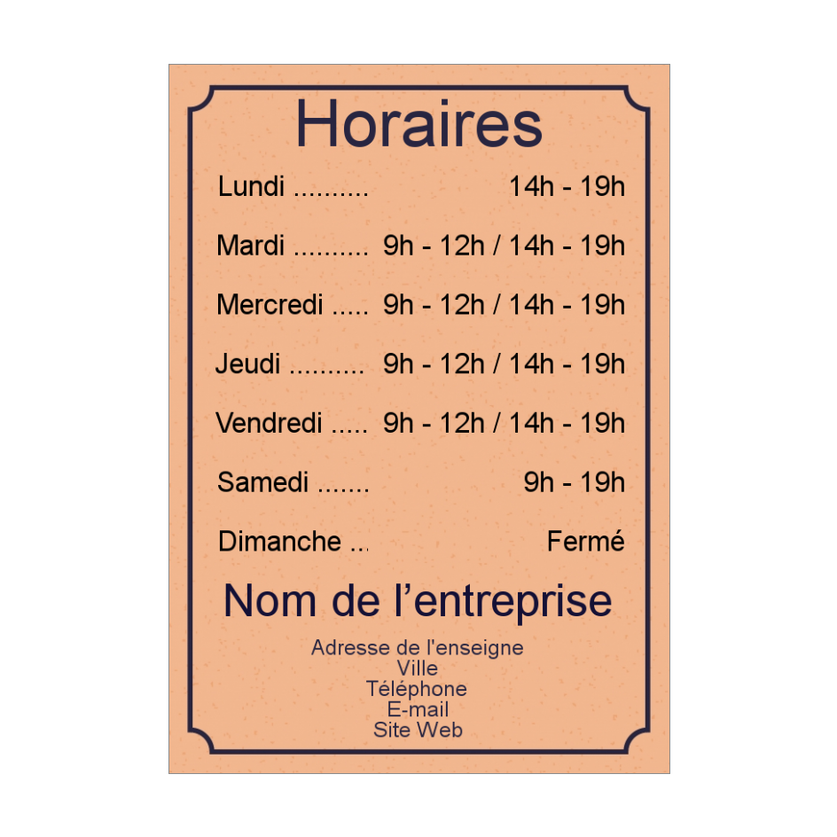 Affiche Commerce Restaurant Horaire Bleu Marron gratuit à imprimer ...