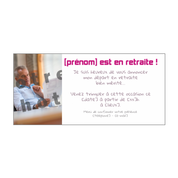 Carte Invitation Retraite Fete Blanc avec photo à imprimer (carte 1072)