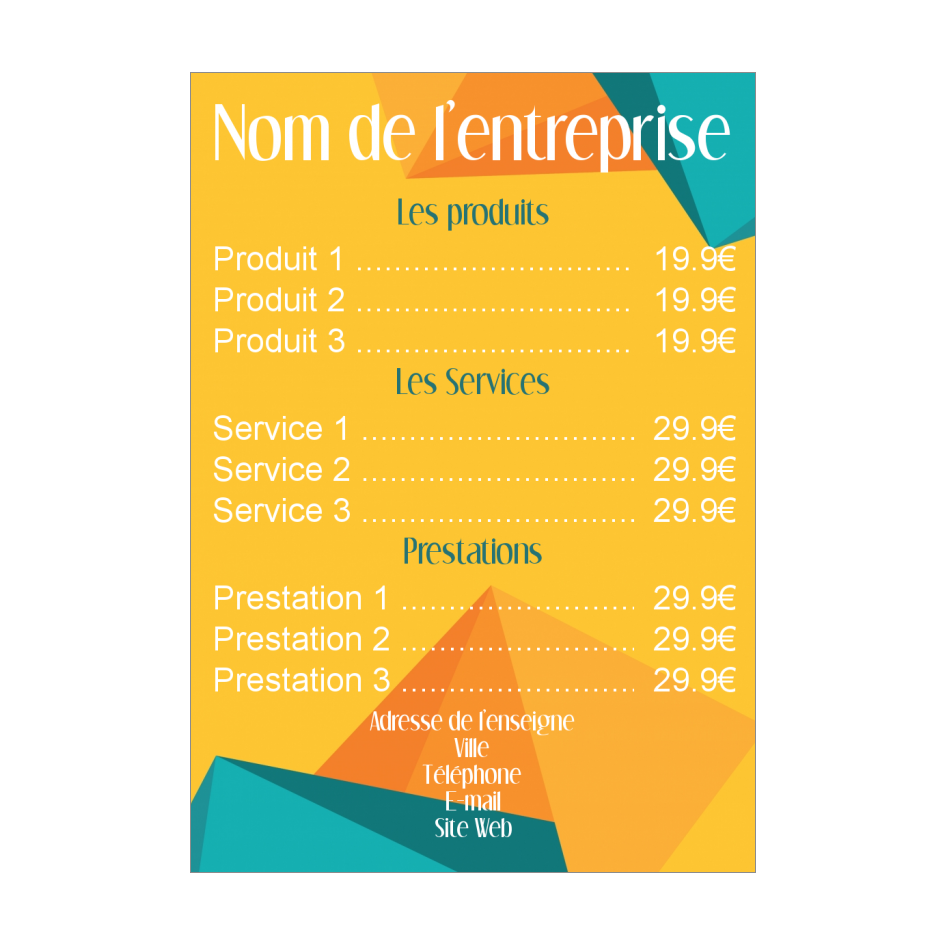 Affiche Liste Prix Abstrait Bleu Jaune à imprimer (carte 3858)