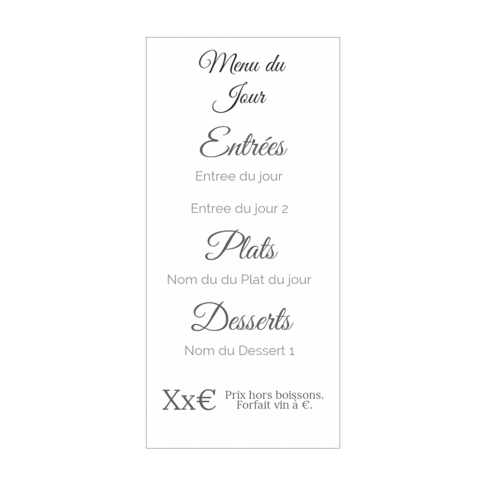 Carte Menu Restaurant Blanc Elegant gratuit à imprimer (carte 3013)