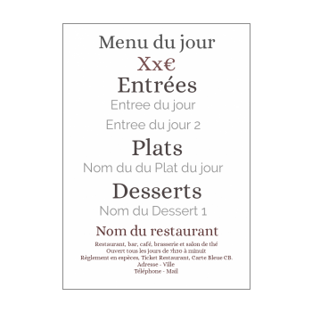 Carte Menu Restaurant Blanc gratuit à imprimer (carte 2990)