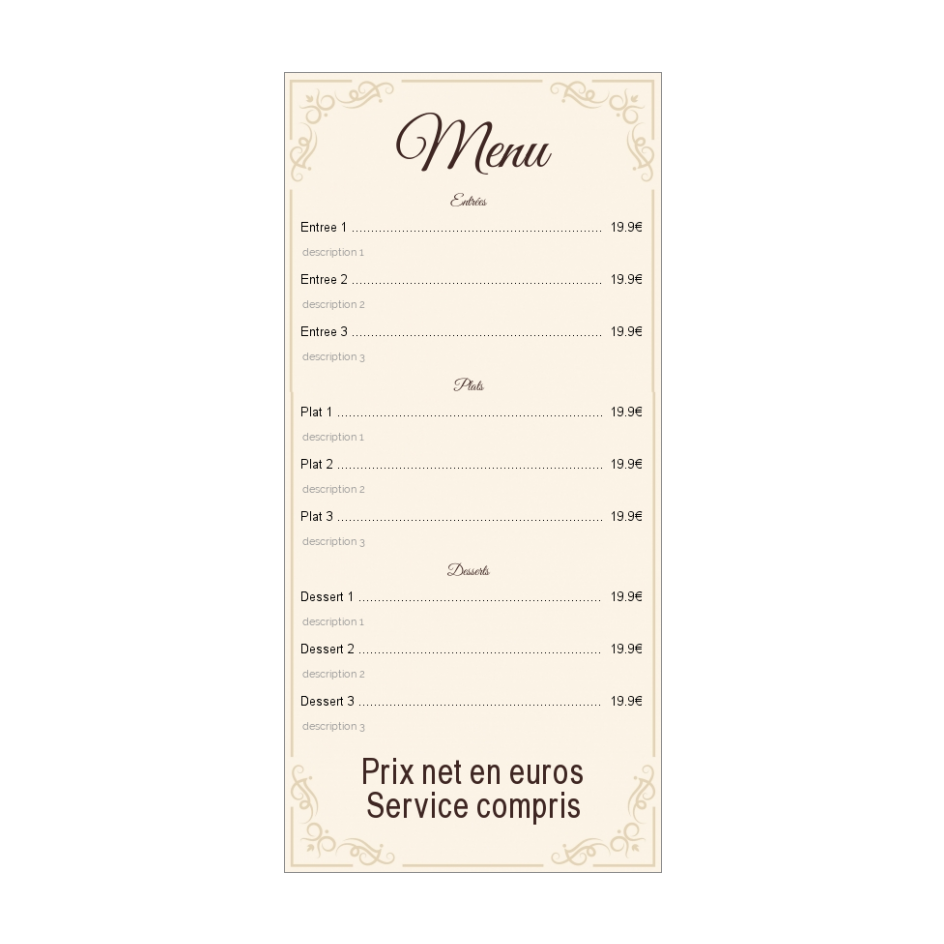 Carte Menu Restaurant Doree Jaune Elegant gratuit à imprimer (carte 3635)