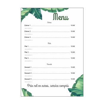 Menu de restaurant simple page gratuit à imprimer