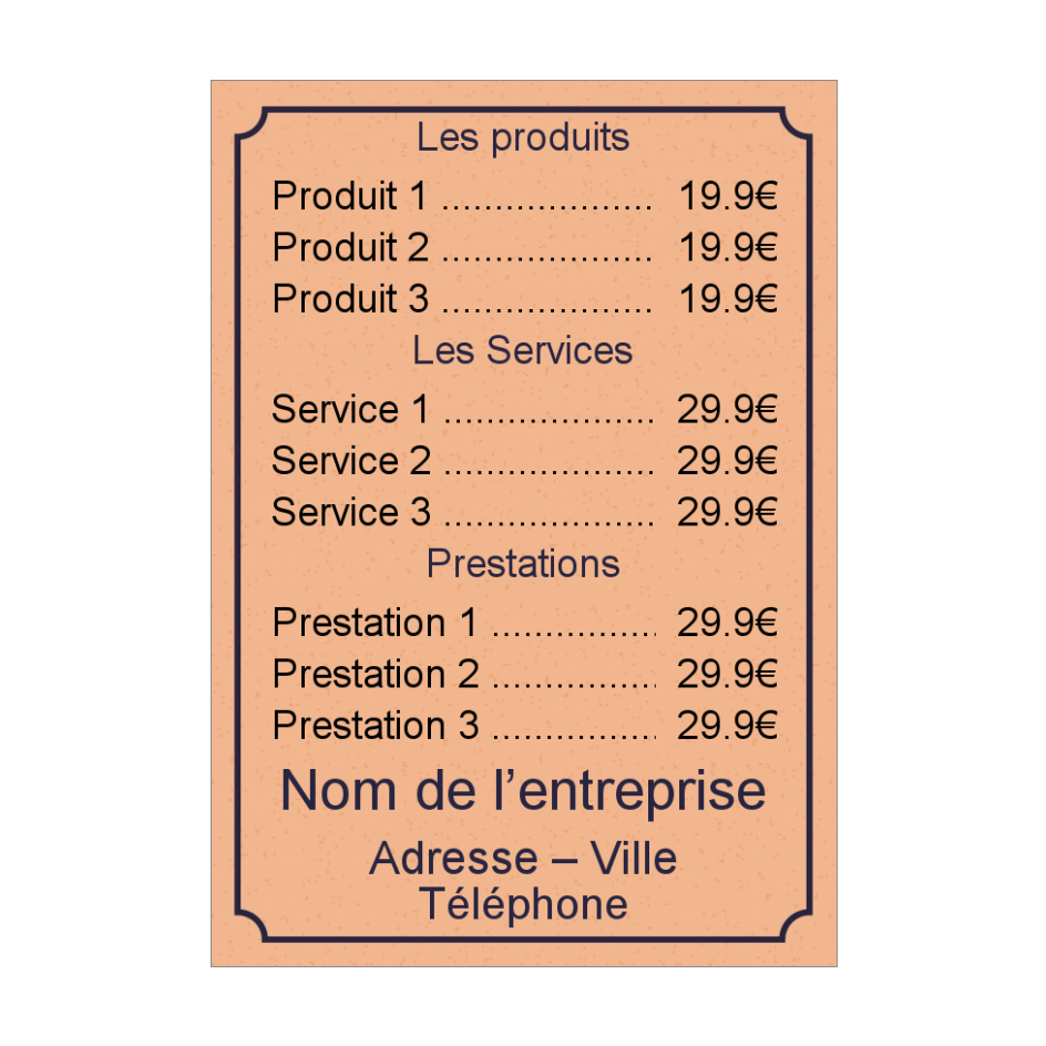 Affiche Liste Prix Bleu Marron gratuit à imprimer (carte 3609)