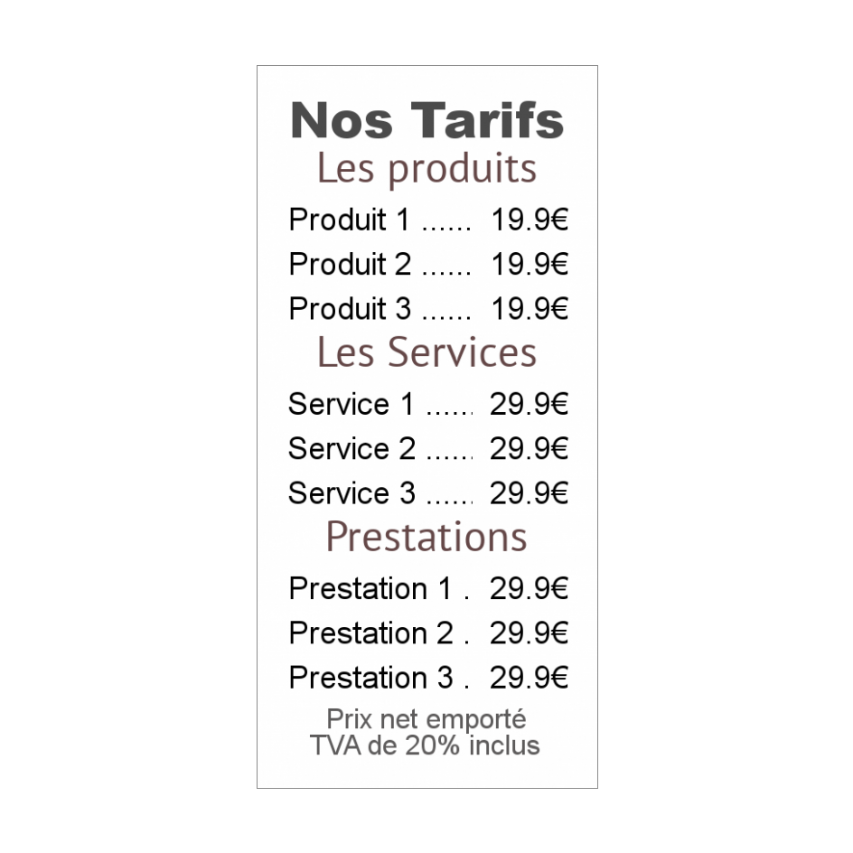 Affiche Liste Prix Blanc gratuit à imprimer (carte 2963)