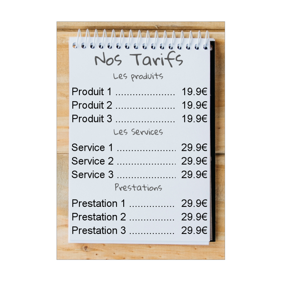 Affiche Liste Prix Blanc Papier gratuit à imprimer (carte 3777)