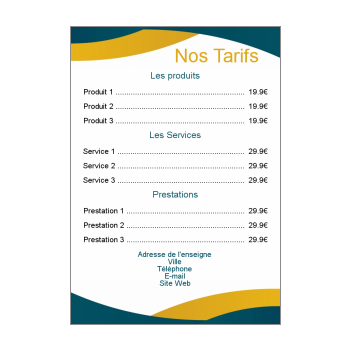 Liste de prix et tarifs à imprimer gratuit