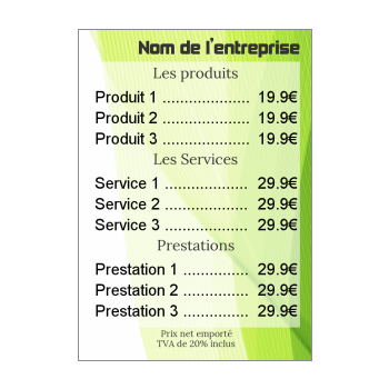 Affiche Liste Prix Abstrait Vert gratuit à imprimer (carte 3897)