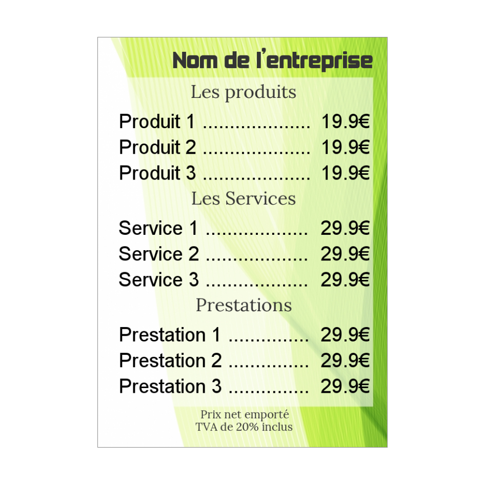 Affiche Liste Prix Abstrait Vert gratuit à imprimer (carte 3897)